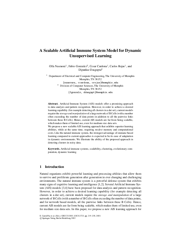 Pdf A Scalable Artificial Immune System Model For Dynamic Unsupervised Learning