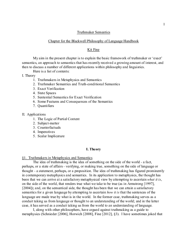 (PDF) survey of truthmaker semantics | Kit Fine - Academia.edu