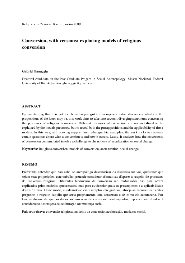 (PDF) Conversion, with versions: exploring models of religious conversion