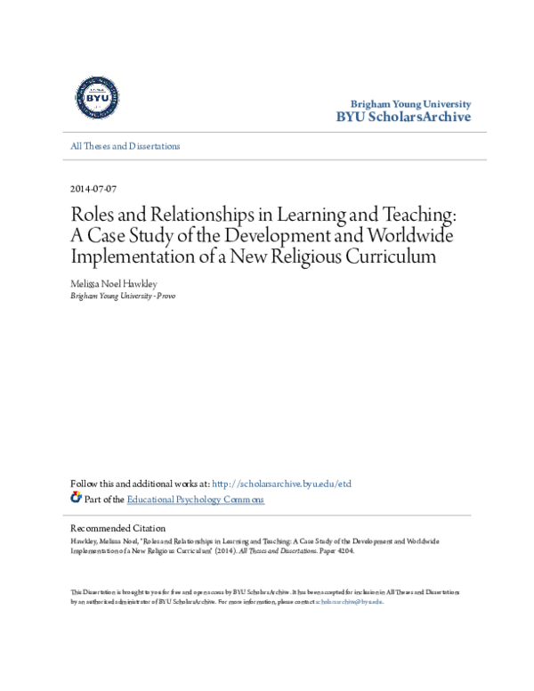 (PDF) Roles and Relationships in Learning and Teaching: A Case Study of the Development and ...