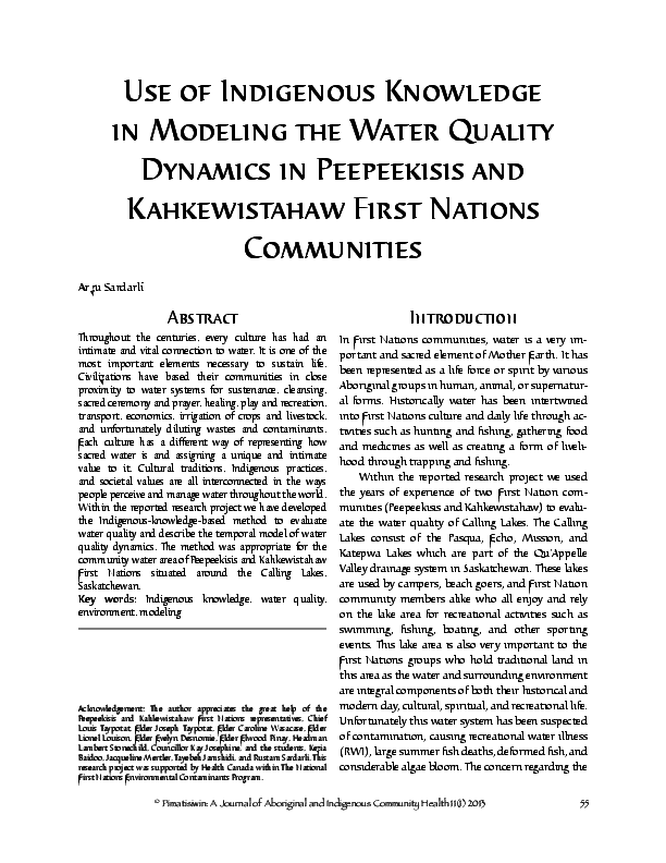 (PDF) Use of Indigenous Knowledge in Modeling the Water Quality ...
