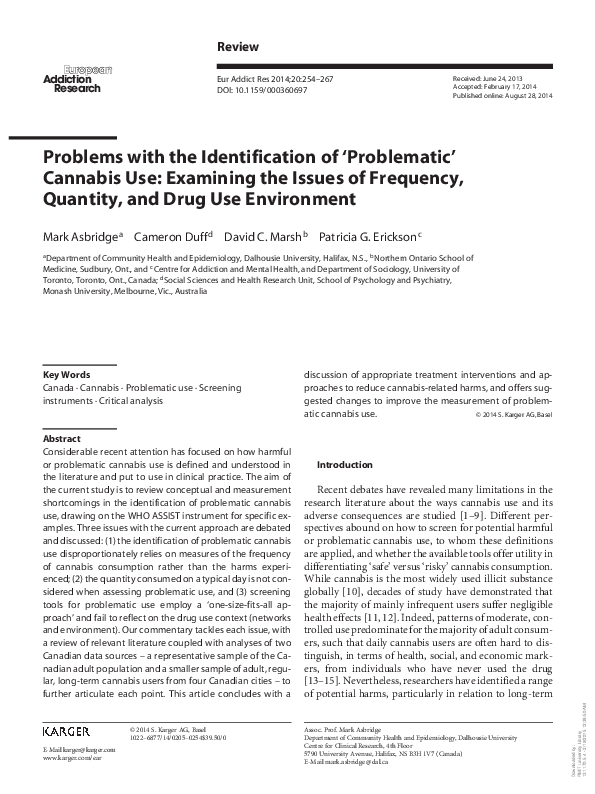 (PDF) Problems with Assessing Problematic Cannabis Use
