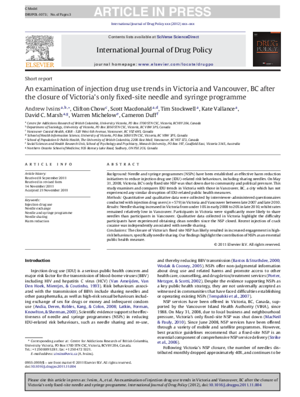 (PDF) An examination of injection drug use trends in Victoria and ...