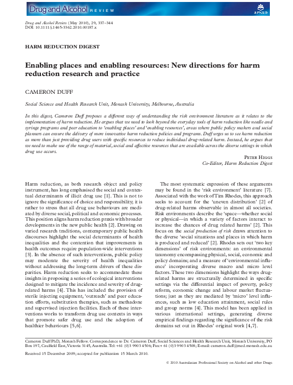 (PDF) Enabling Places and Enabling Resources: New Directions for Harm ...