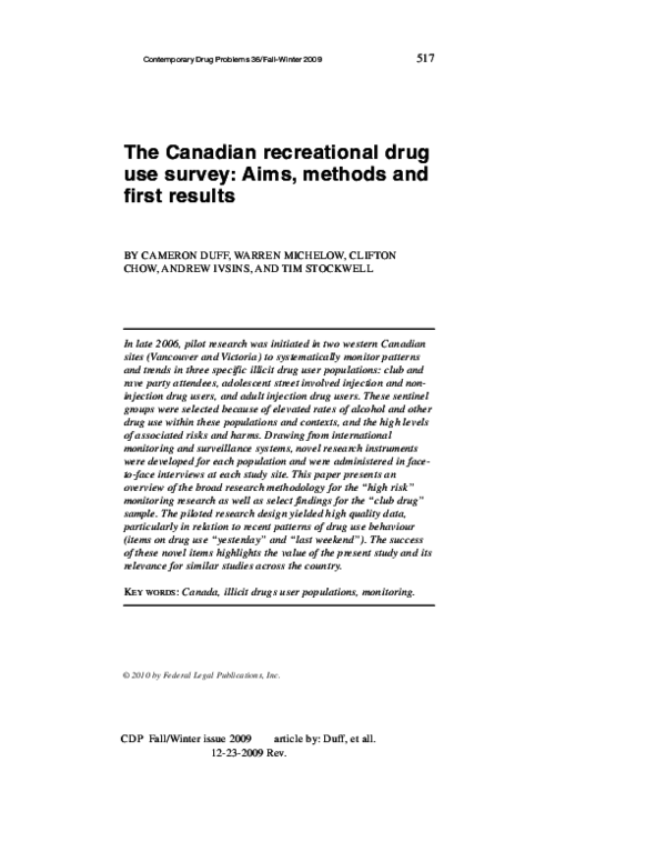 (PDF) The Canadian Recreational Drug Use Survey (CRDUS): Aims, Methods ...