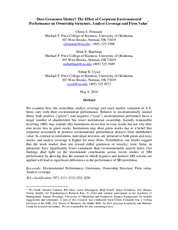 (PDF) Does Greenness Matter? The Effect of Corporate Environmental ...
