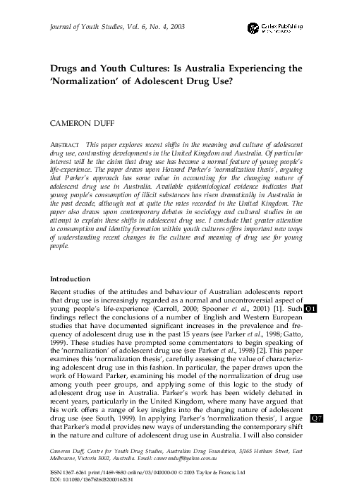 (PDF) Drugs and Youth Culture: Is Australia Experiencing the ...