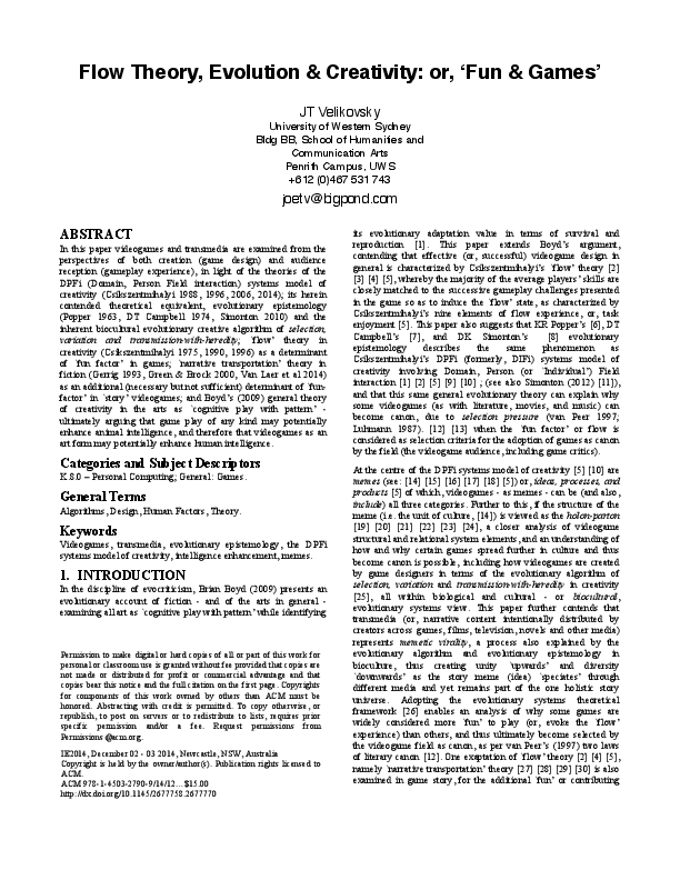 (PDF) Flow Theory, Evolution & Creativity: or, ‘Fun & Games’
