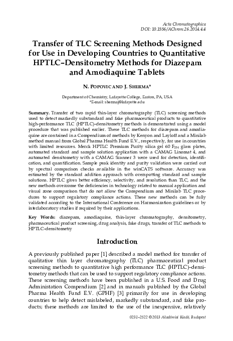 (PDF) Transfer of TLC Screening Methods Designed for Use in Developing ...