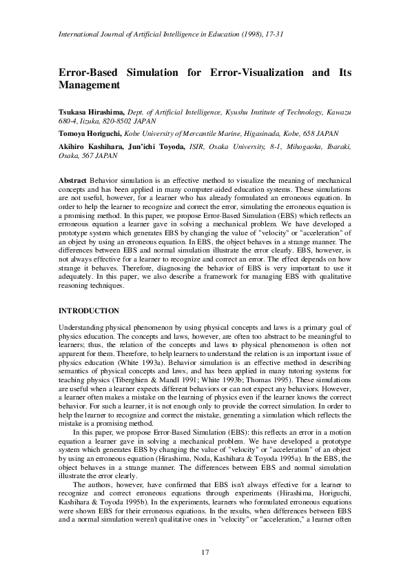 (PDF) Error-Based Simulation for Error-Visualization and Its Management | Tsukasa Hirashima ...