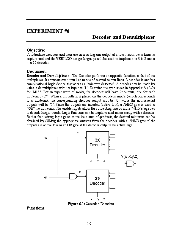 (DOC) EXPERIMENT #6 Decoder and Demultiplexer