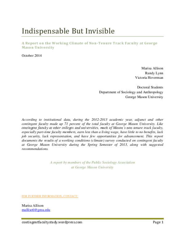 (PDF) Indispensable But Invisible: A Report on the Working Climate of ...