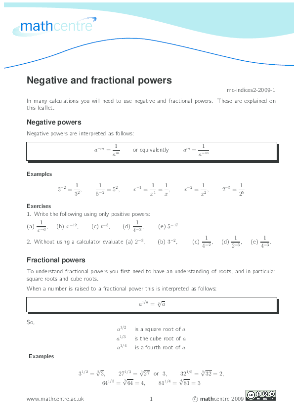 (PDF) Negative and fractional powers