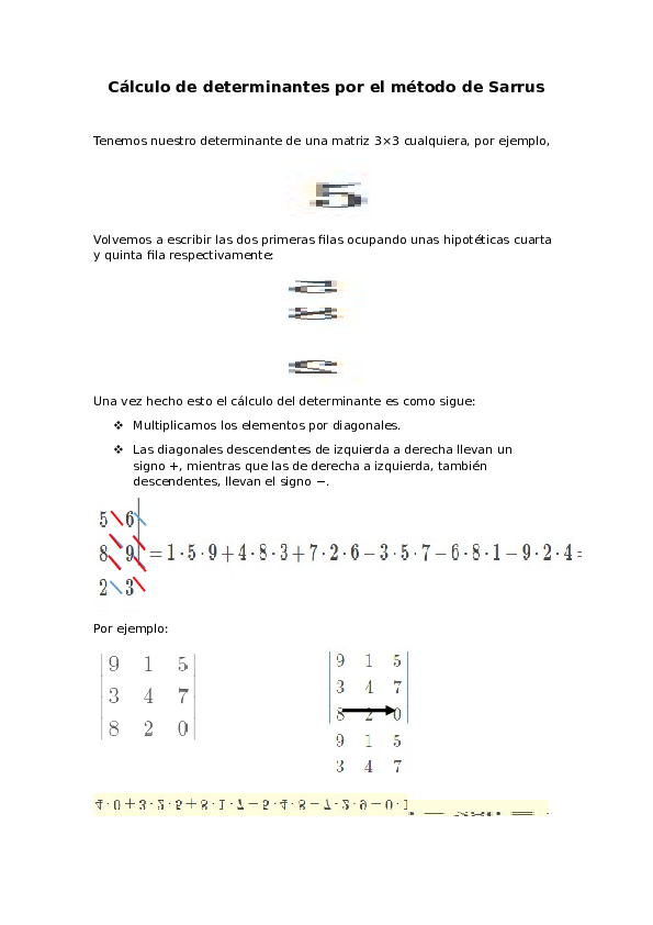 (DOC) Cálculo de determinantes por el método de Sarrus