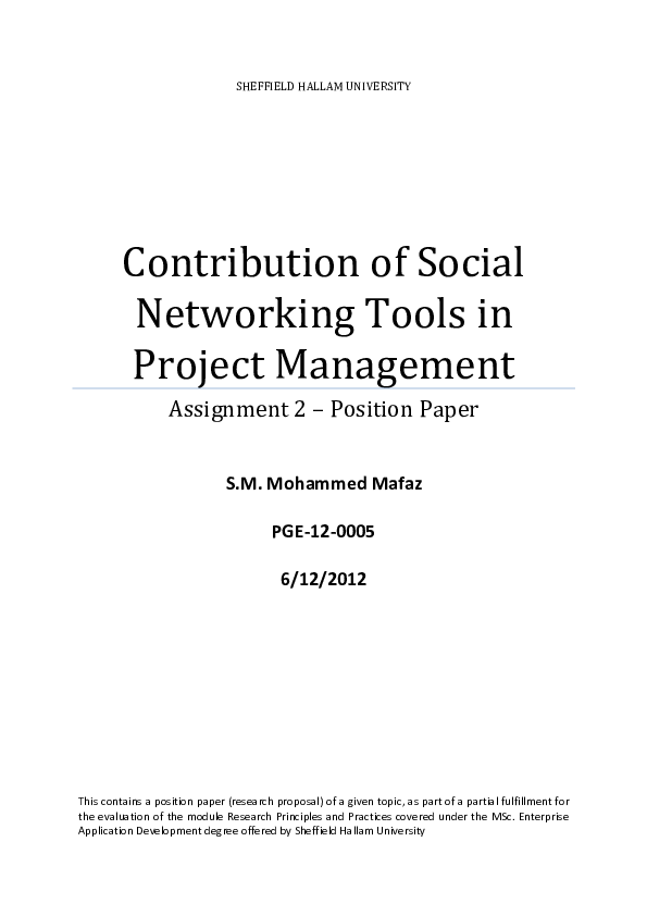 (PDF) Contribution of Social Networking Tools in Project Management