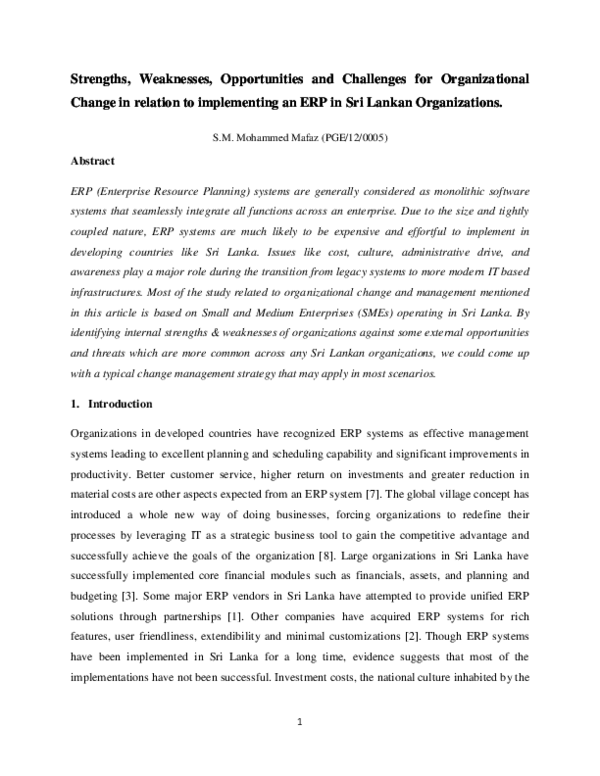 (PDF) Strengths, Weaknesses, Opportunities and Challenges for ...