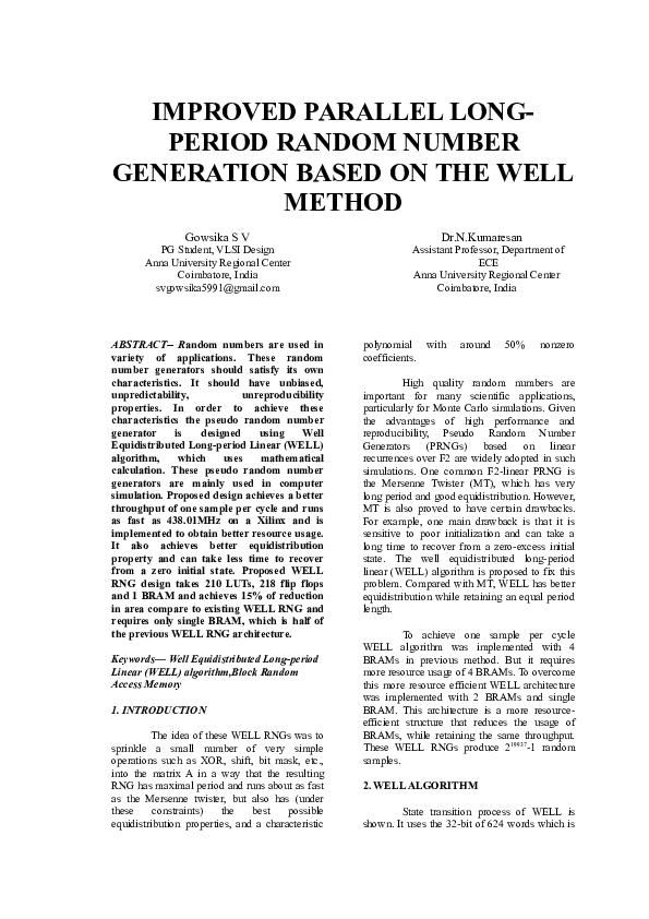 Doc Improved Parallel Long Period Random Number Generation Based On The Well Method