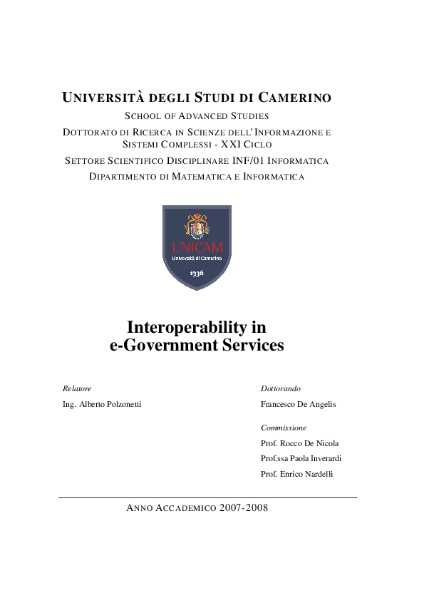 (PDF) Interoperability in e-Government Services | Alberto Polzonetti - Academia.edu
