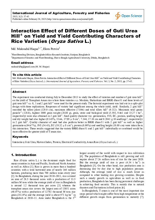 Pdf Interaction Effect Of Different Doses Of Guti Urea Hill 1 On