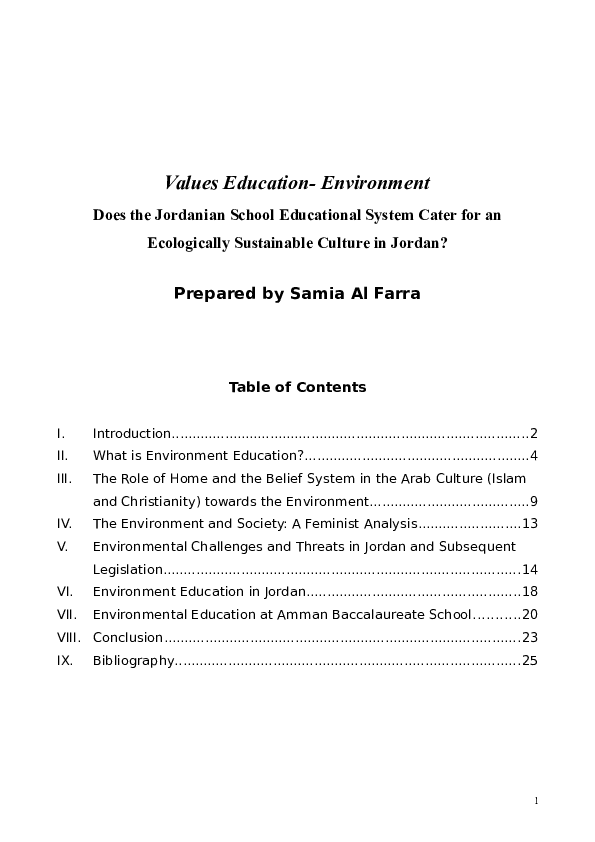 (DOC) Values Education-Environment Does the Jordanian School ...