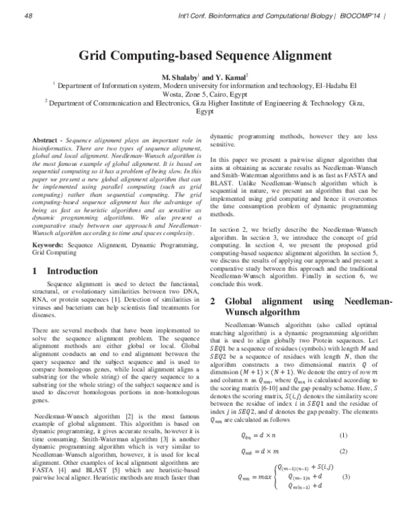 (PDF) Grid Computing-based Sequence Alignment (PDF) Grid Computing-based Sequence Alignment