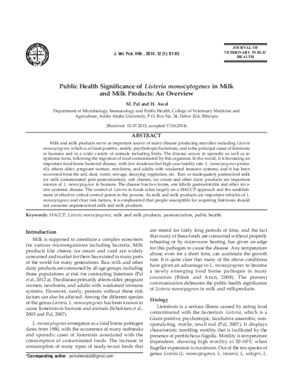 (PDF) Public health significance of Listeria monocytogenes in milk and ...