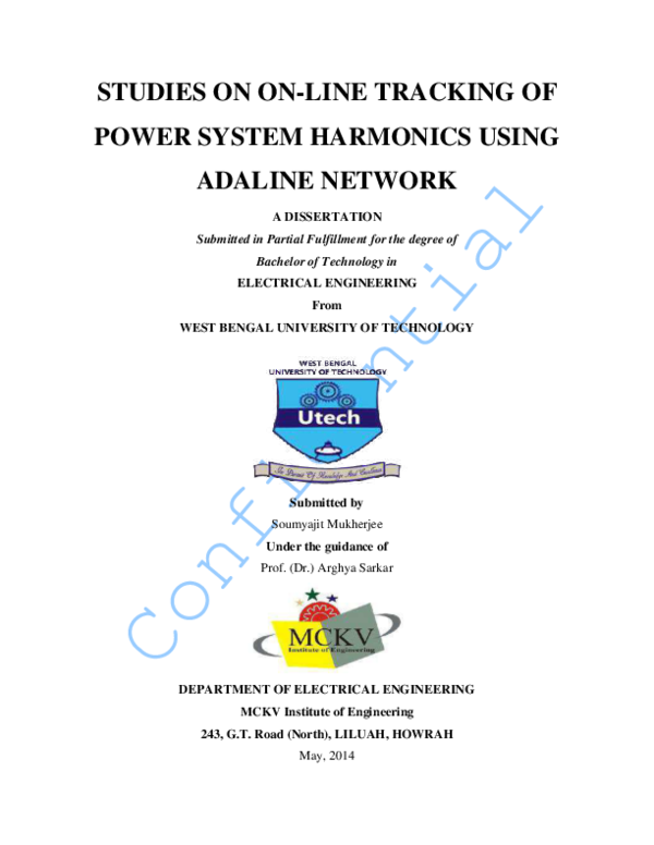 (PDF) STUDIES ON ON-LINE TRACKING OF POWER SYSTEM HARMONICS USING ADALINE NETWORK