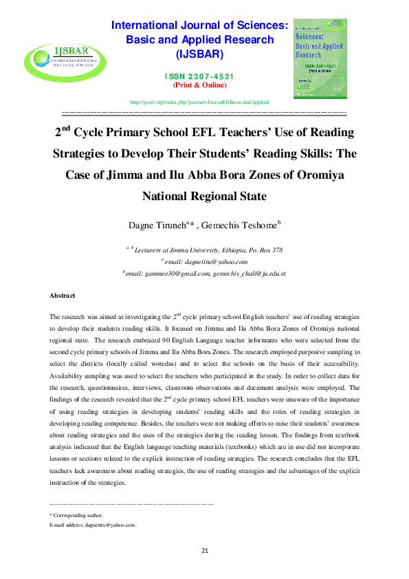 (PDF) 2nd Cycle Primary School EFL Teachers’ Use of Reading Strategies ...