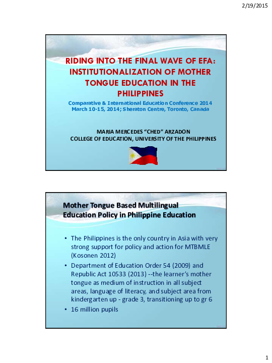 (PDF) Riding into the Final Wave of EFA: Institutionalization of Mother ...