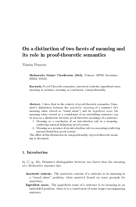 (PDF) On a distinction of two facets of meaning and its role in proof ...