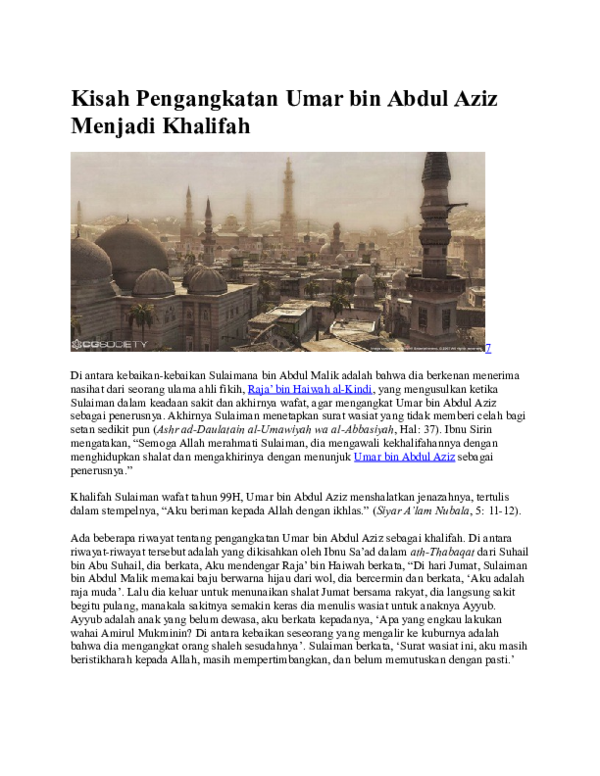 (DOC) Kisah Pengangkatan Umar bin Abdul Aziz Menjadi Khalifah