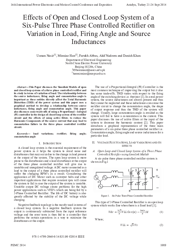 Pdf Effects Of Open And Closed Loop System Of A Six Pulse Three Phase