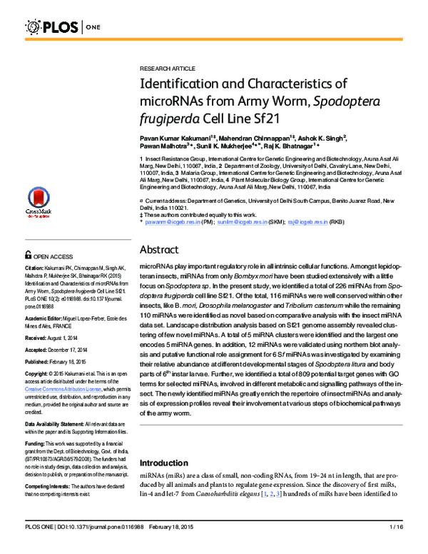 (PDF) Identification and Characteristics of microRNAs from Army Worm ...