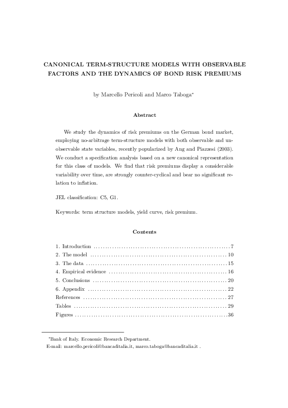 (PDF) Canonical Term-Structure Models With Observable Factors and the Dynamics of Bond Risk Premia