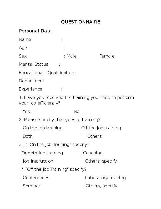 (DOC) Effectiveness of HRD Programs Questionnaire