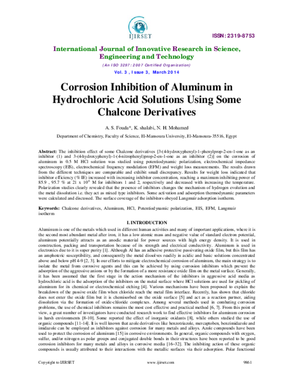 (PDF) Corrosion Inhibition of Aluminum in Hydrochloric Acid Solutions ...