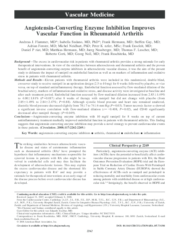 (PDF) Angiotensin-Converting Enzyme Inhibition Improves Vascular ...