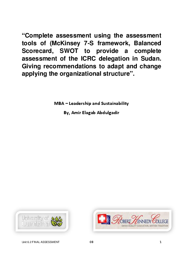 (PDF) McKinsey 7-S framework, Balanced Scorecard, SWOT to provide a ...