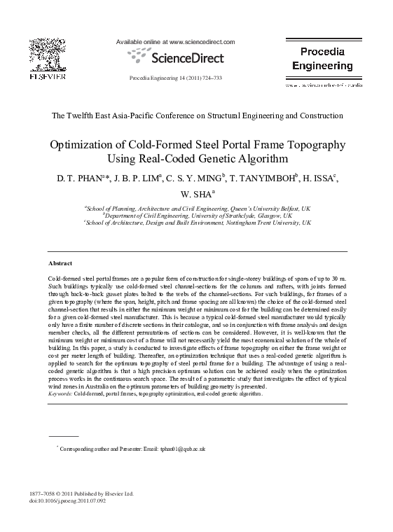 Pdf Optimization Of Cold Formed Steel Portal Frame Topography Using Real Coded Genetic