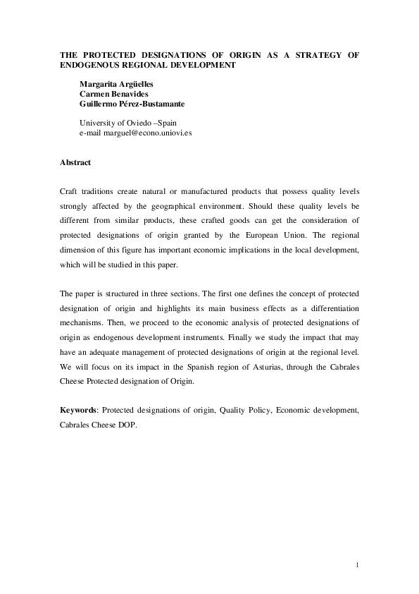 (PDF) THE PROTECTED DESIGNATIONS OF ORIGIN AS A STRATEGY OF ENDOGENOUS ...