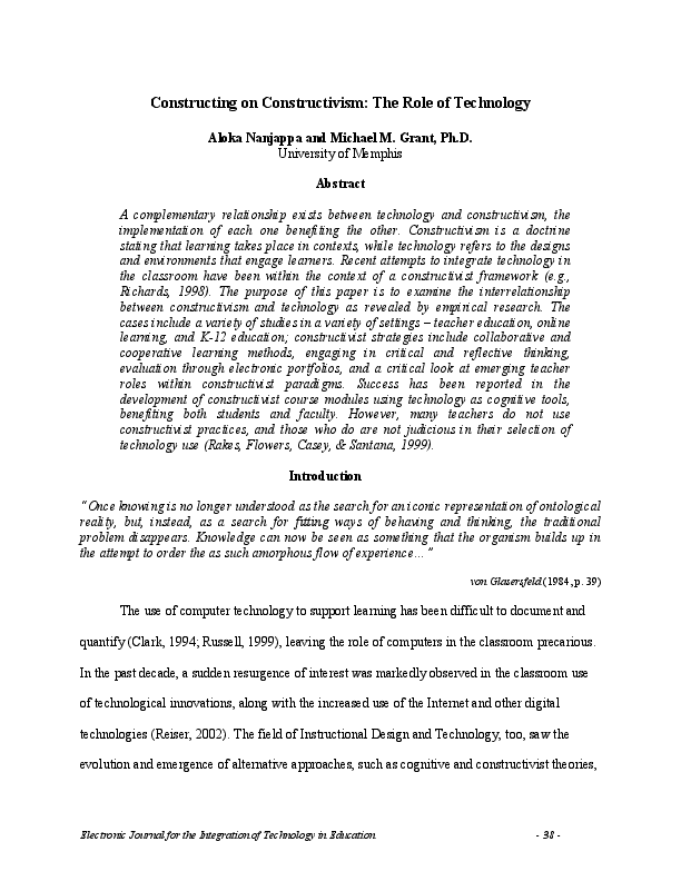 Pdf Constructing On Constructivism The Role Of Technology