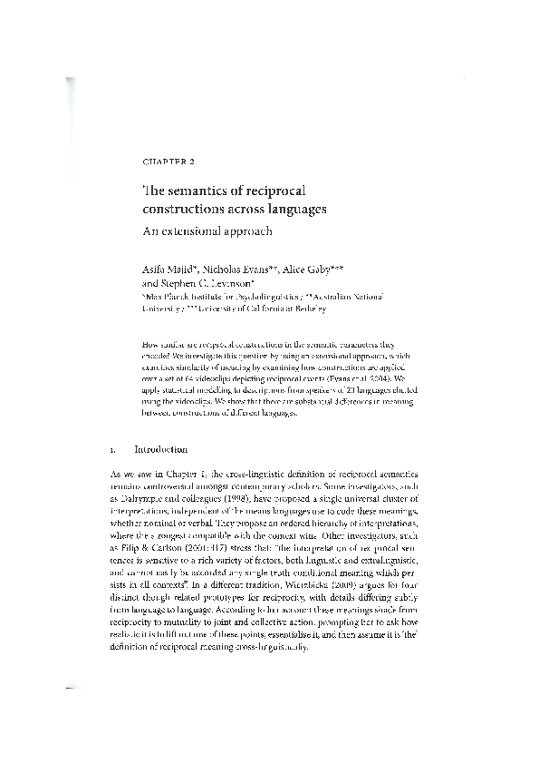 Pdf The Semantics Of Reciprocal Constructions Across Languages An Extensional Approach