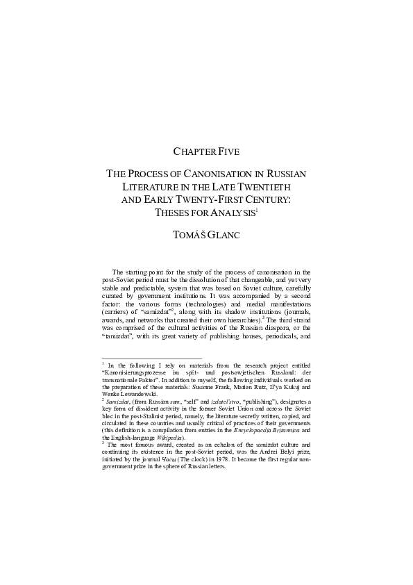 (PDF) The Process of Canonisation in Russian Literature in the late ...