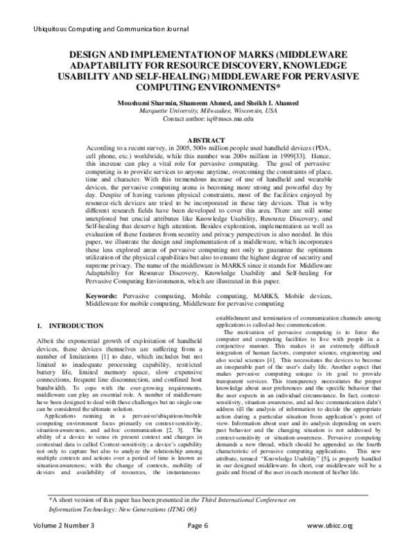 (PDF) MARKS: Middleware for Pervasive Computing