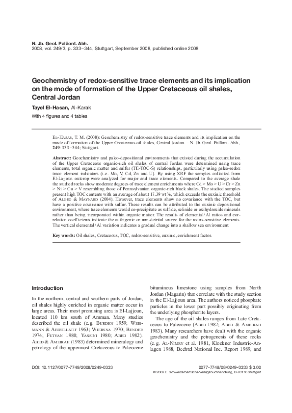 (PDF) Geochemistry of redox-sensitive trace elements and its ...