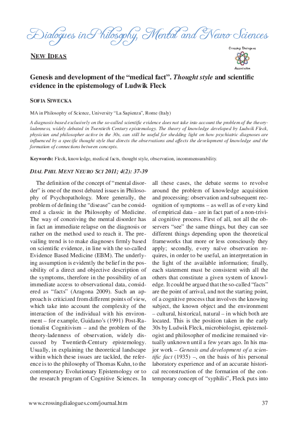 Genesis and development of the “medical fact”. Thought style and ...