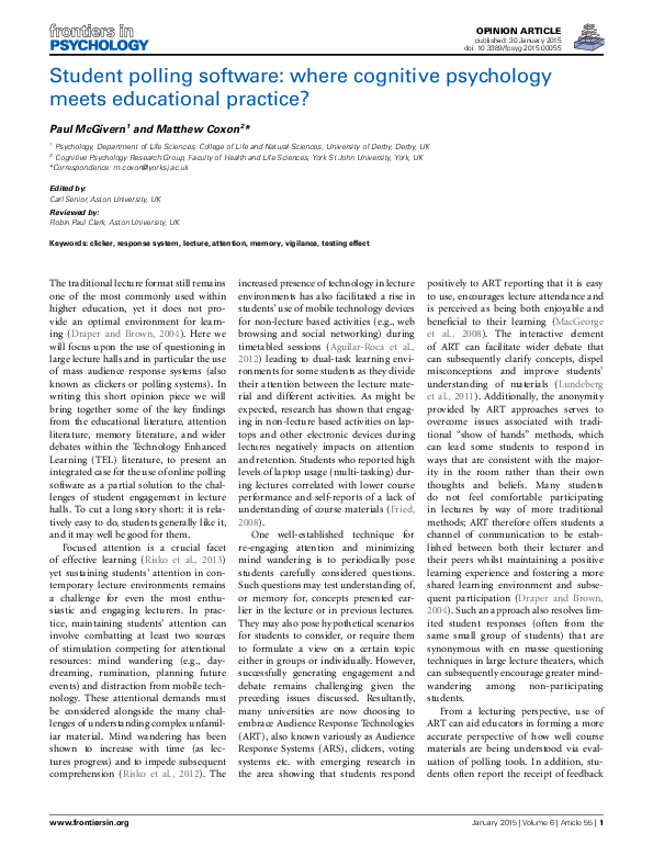 (PDF) Student polling software: where cognitive psychology meets ...