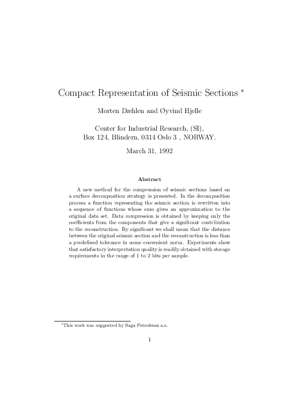 (PDF) Compact Representation of Seismic Sections