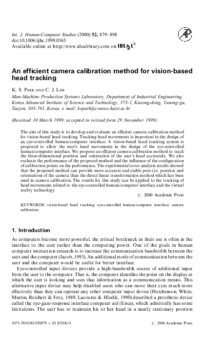 (PDF) An efficient camera calibration method for vision-based head tracking