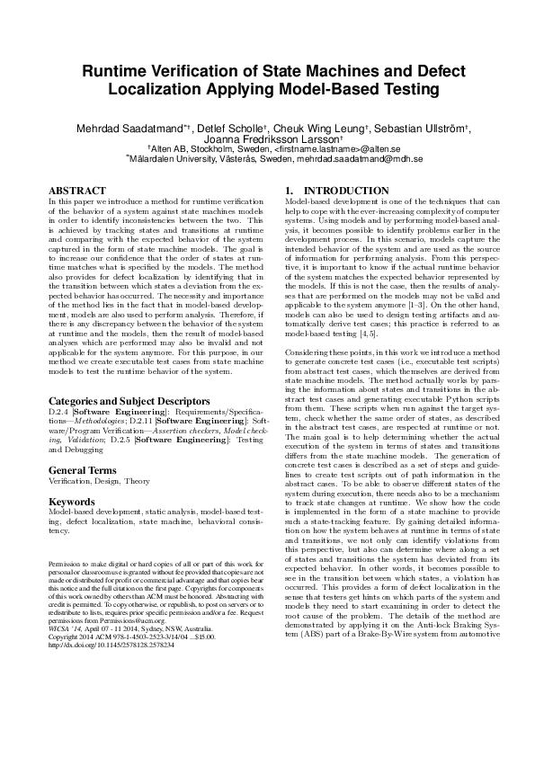 Runtime Verification Of State Machines And Defect Localization Applying Model Based Testing